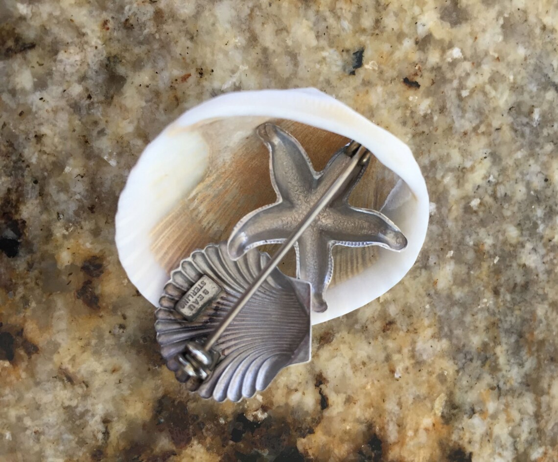 Beau Sterling Star Fish Clam Shell Pin Sterling Silver Star - Etsy