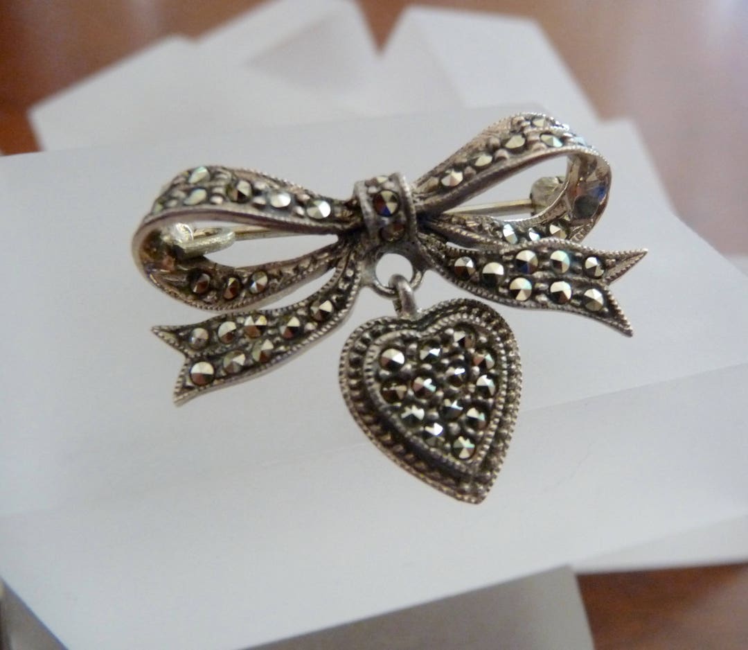 Judith Jack Sterling Silver Marcasite Dangle Heart Pin/judith Jack ...