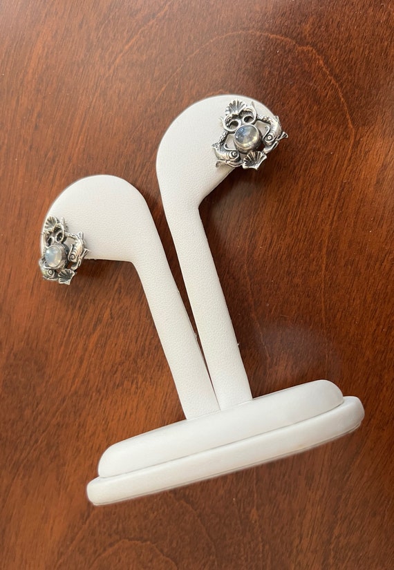 Vintage CINI 1940 Sterling Silver MOONSTONE Fish Earr… - Gem