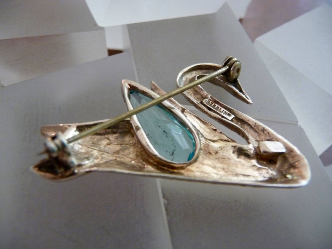 Vintage Swan Brooch Pin Sterling Silver Swan With Blue Topaz | Etsy