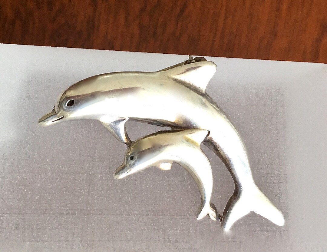Sterling Silver Dolphin Pin/vintage Sterling Double Dolphin Pin ...