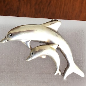 Sterling Silver Dolphin Pin/vintage Sterling Double Dolphin Pin ...