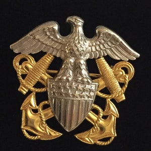 GEMSCO Sterling Navy Eagle Shield Crossed Anchors Pin/usn Officer's ...