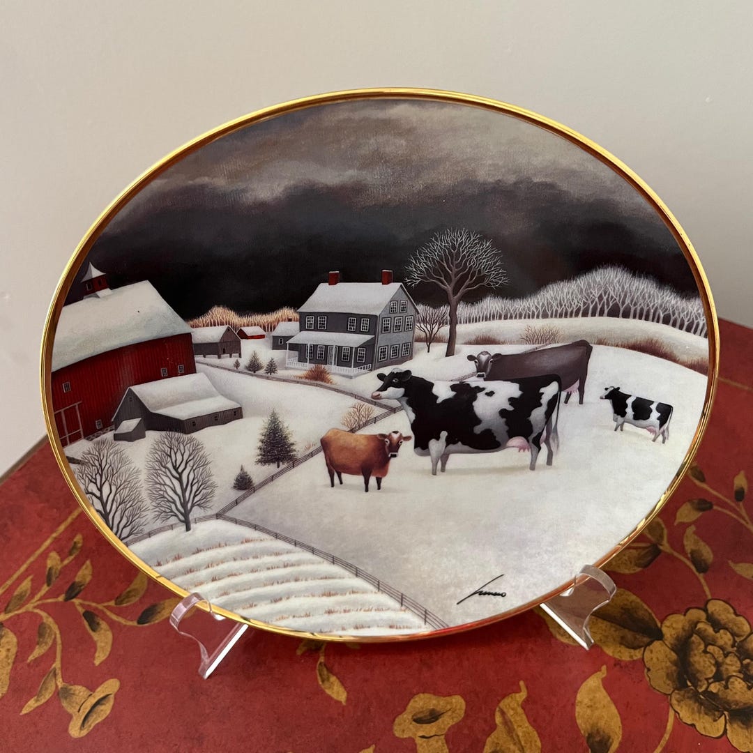 Vintage Franklin Mint Cow Plate/american Folk Art Collection/cows IN ...