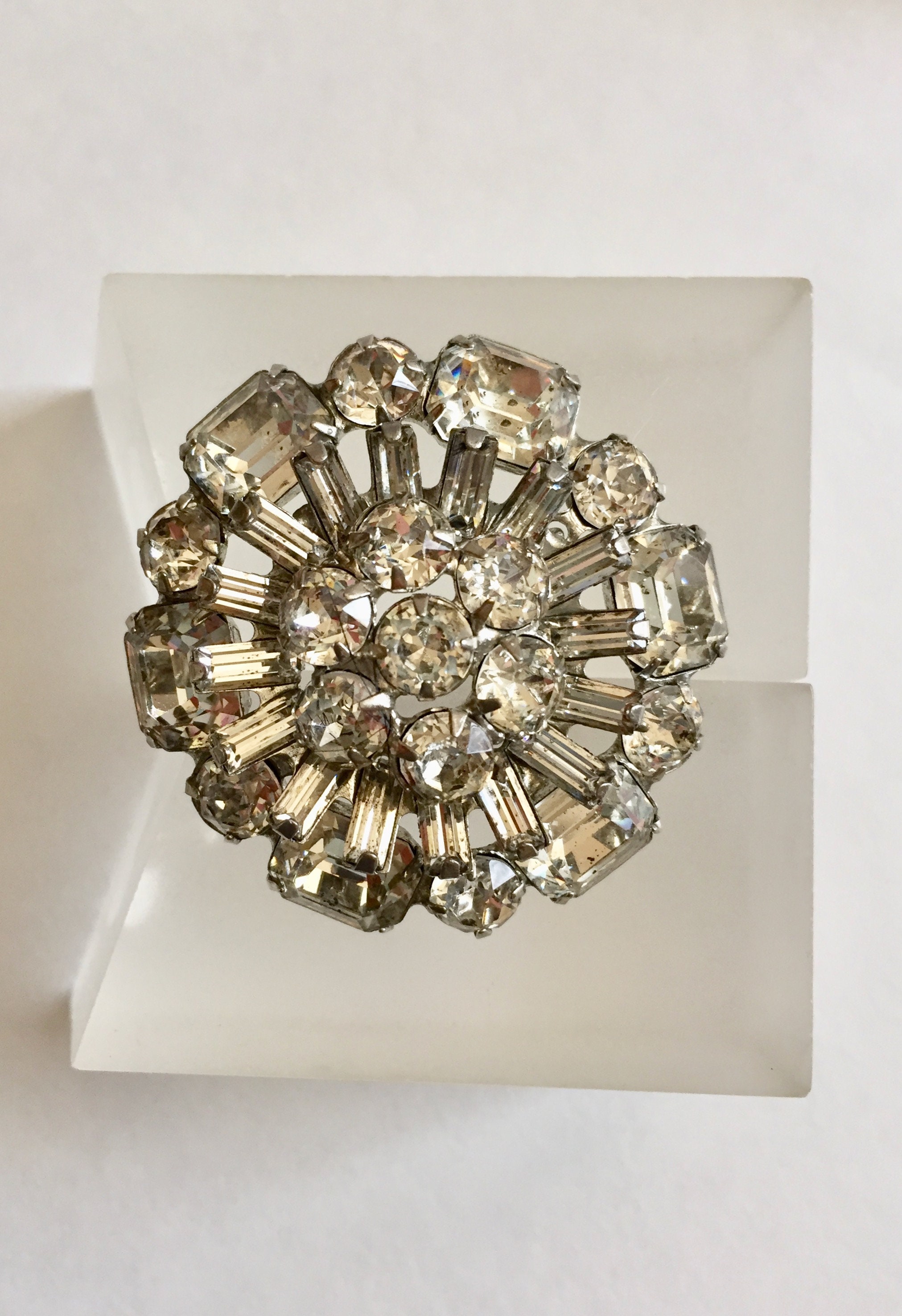 Weiss Emerald Cut Pin/weiss Clear Rhinestone Pin/weiss Clear - Etsy UK