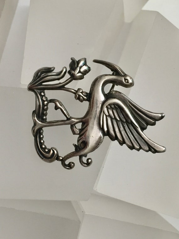 Coro Sterling Bird Pin, Coro Sterling Crane Pin, Ster… - Gem