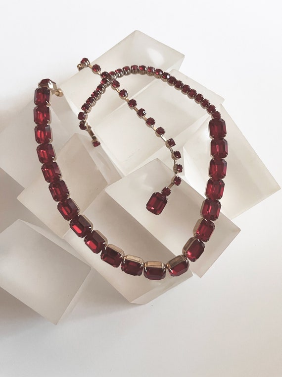Weiss Emerald Cut Rhinestone Necklace/Weiss RED Rhine… - Gem