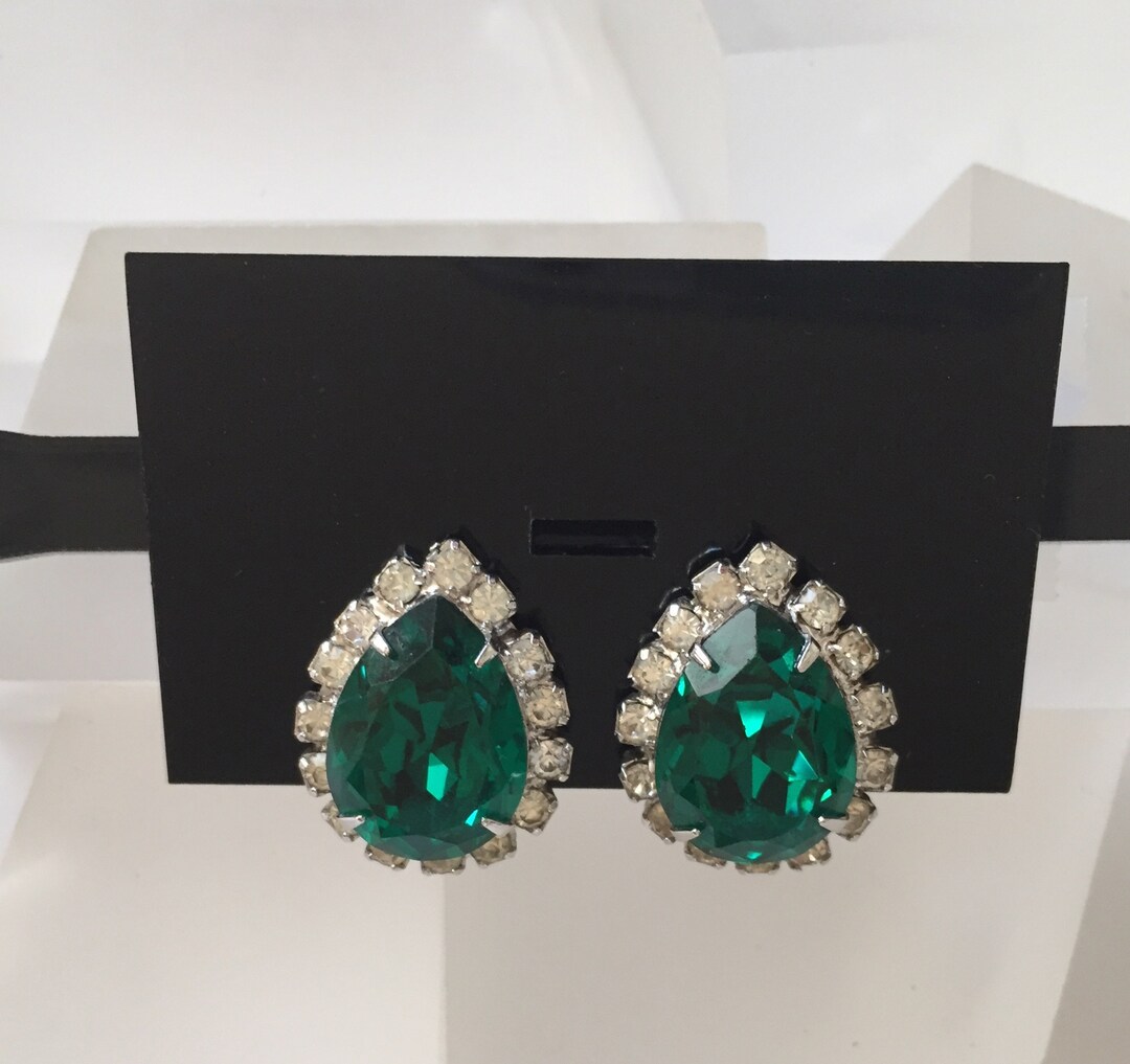 Kramer GREEN Rhinestone Earrings/kramer Pear Cut Rhinestone Earrings ...