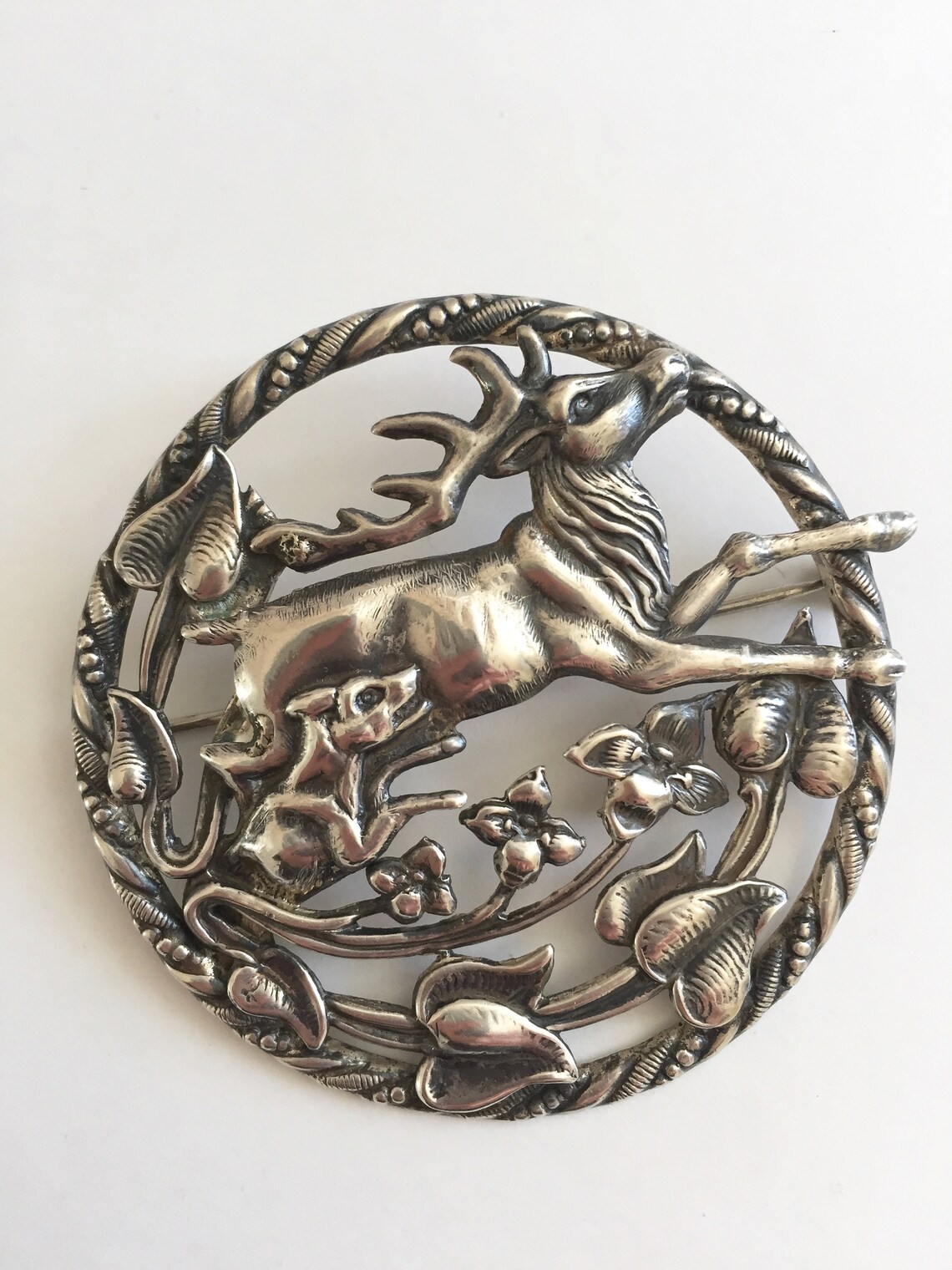 Vintage Sterling STAG Pin/stag Pin With Dog in Pursuit/stag | Etsy