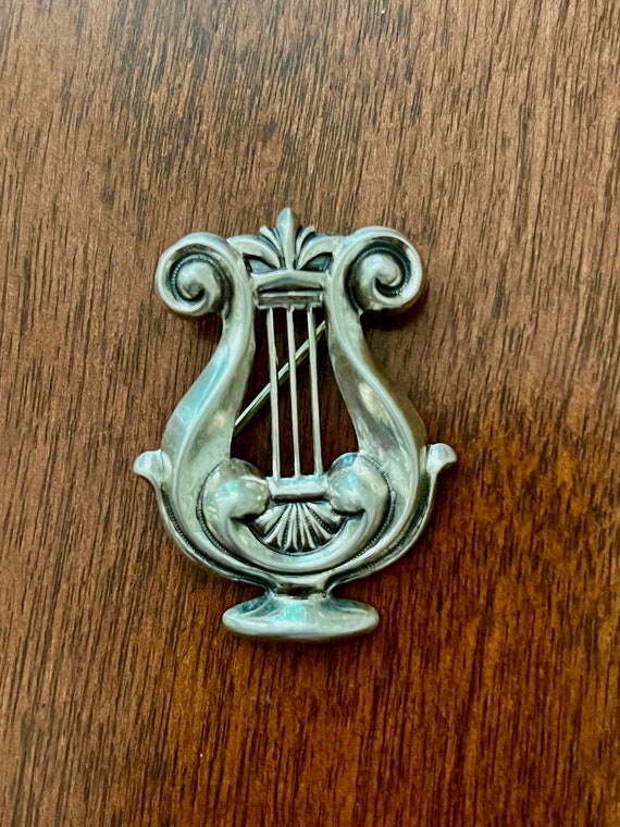 BEAU Sterling Silver LYRE HARP Pin/Sterling Lyre Pin/… - Gem