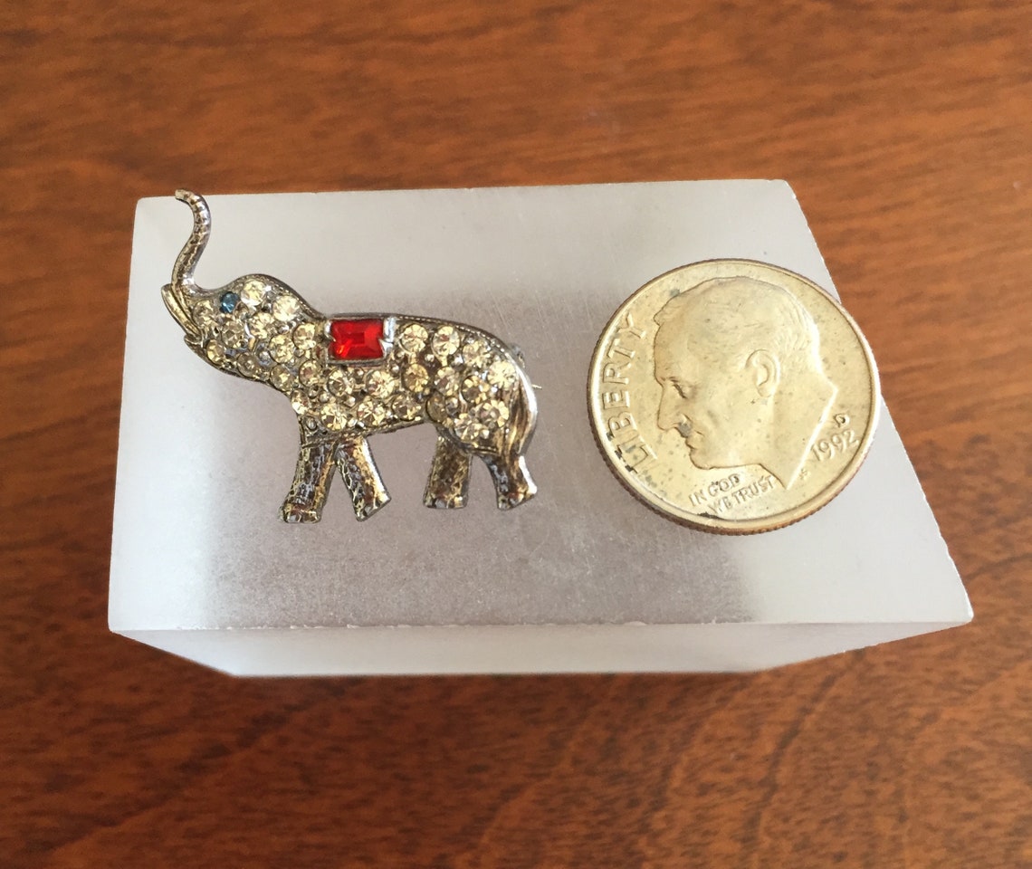 Rhinestone Elephant Pin/vintage Sterling Silver With - Etsy