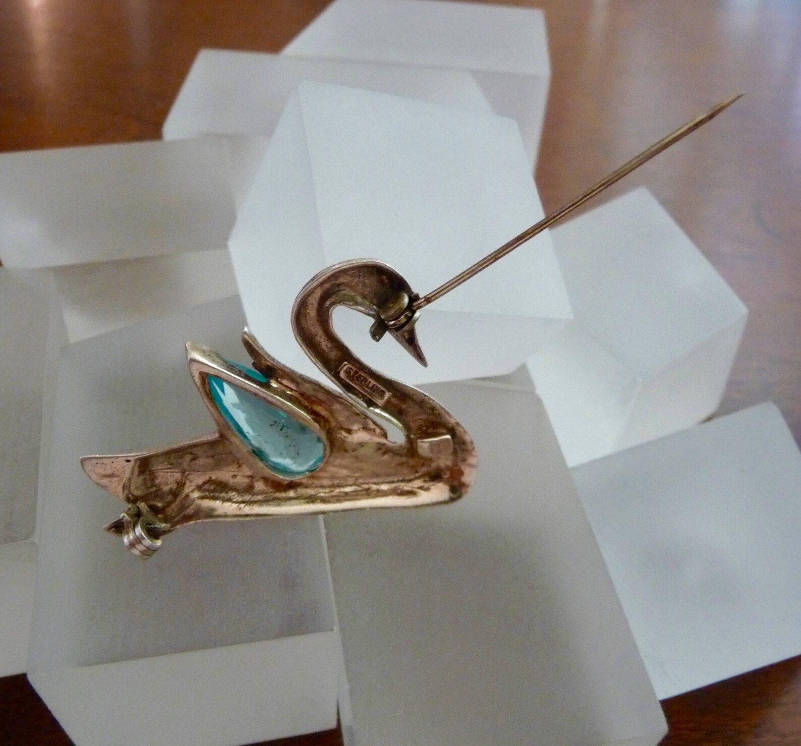 Vintage Swan Brooch Pin Sterling Silver Swan With Blue Topaz | Etsy