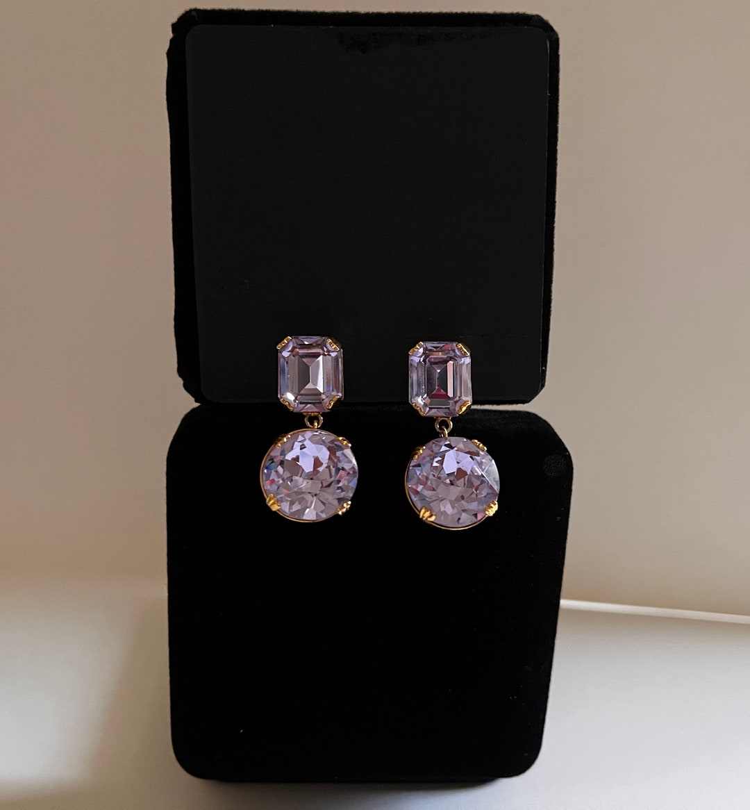Weiss Emerald Cut Earrings/weiss Dangling Earrings/weiss LILAC Rhinestone Dangle Earrings/weiss ...
