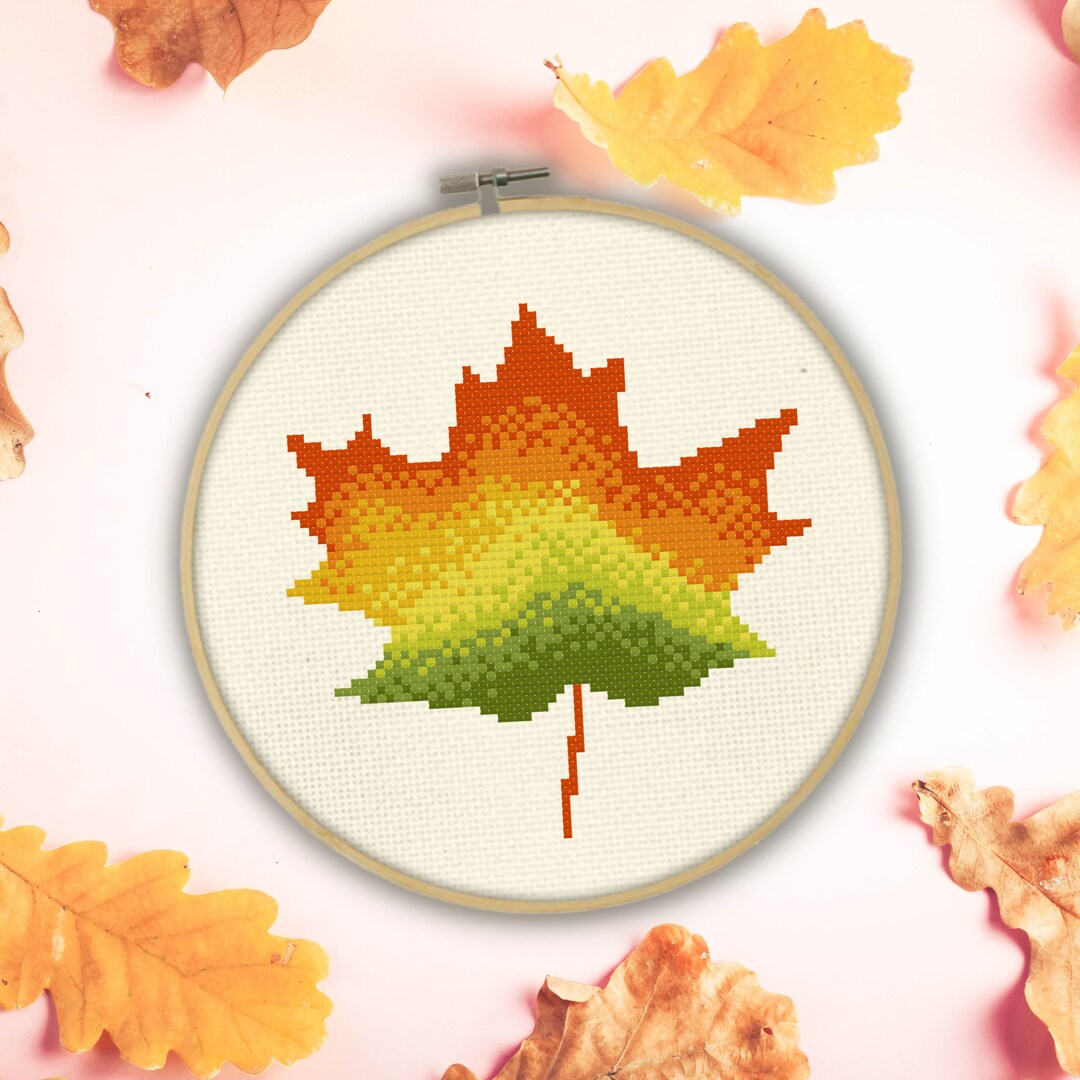Gradient Fall Leaf PDF Cross Stitch Pattern Needlecraft - Instant ...