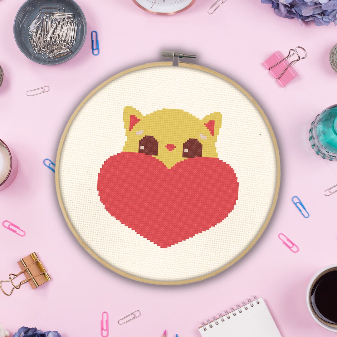 Yellow Cat Heart PDF Cross Stitch Pattern Needlecraft - Instant ...