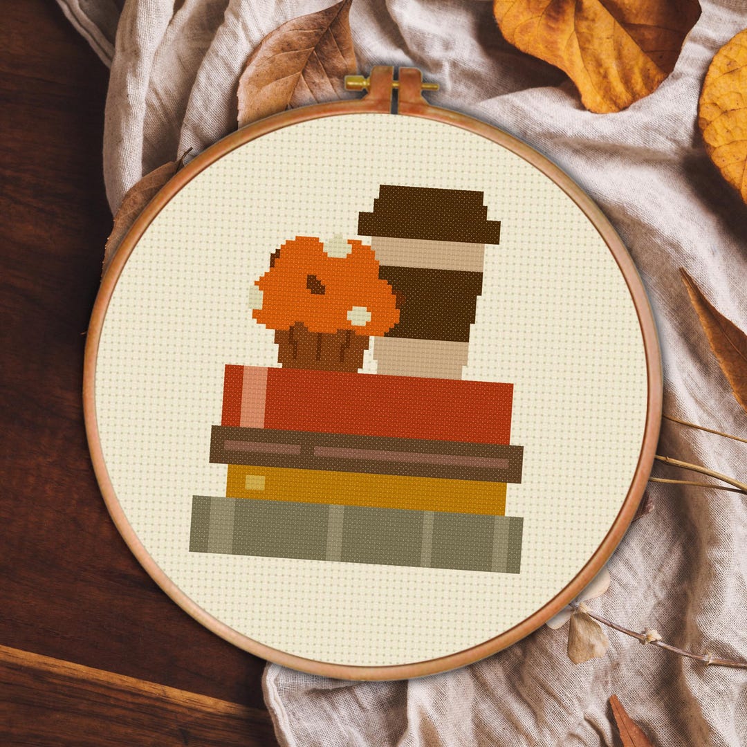 Book Stack and Coffee PDF Cross Stitch Pattern Needlecraft - Instant ...