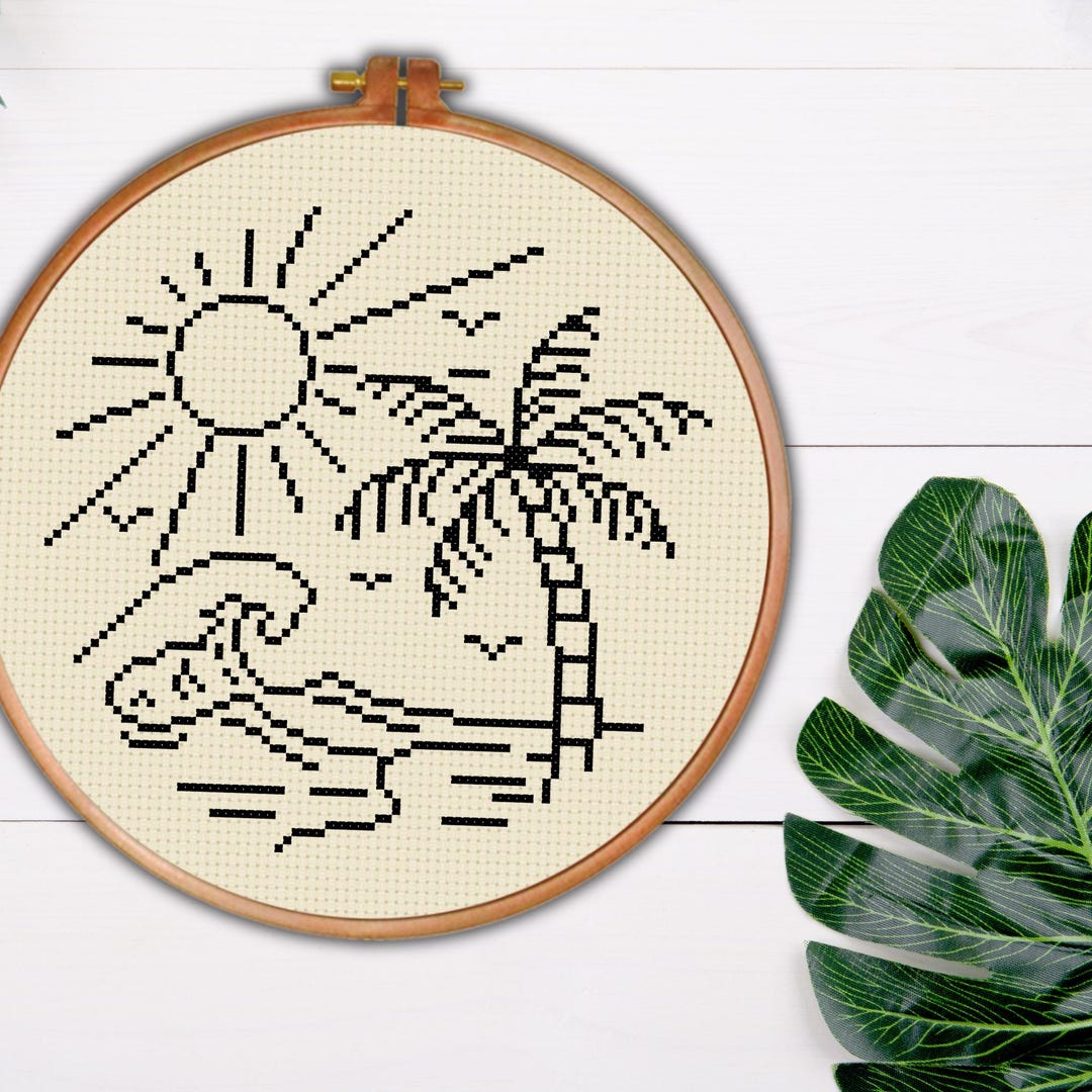 Big Wave Line Art PDF Cross Stitch Pattern Needlecraft - Instant ...