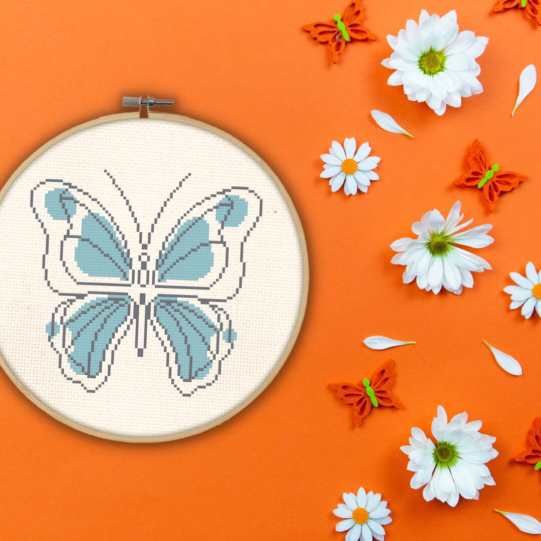 Blue Butterfly Outline PDF Cross Stitch Pattern Needlecraft - Instant ...
