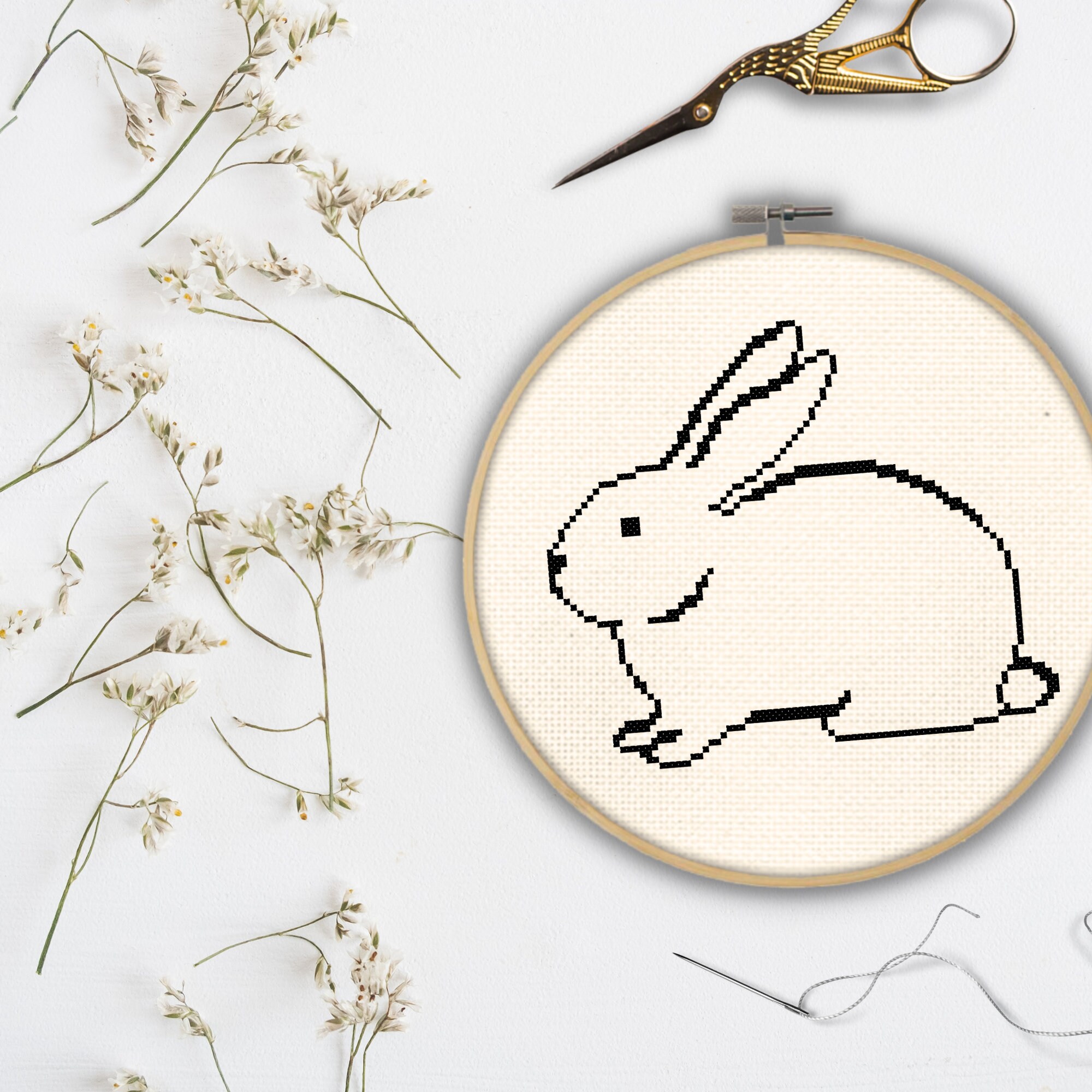 Outline Bunny Side PDF Cross Stitch Pattern Needlecraft - Instant ...