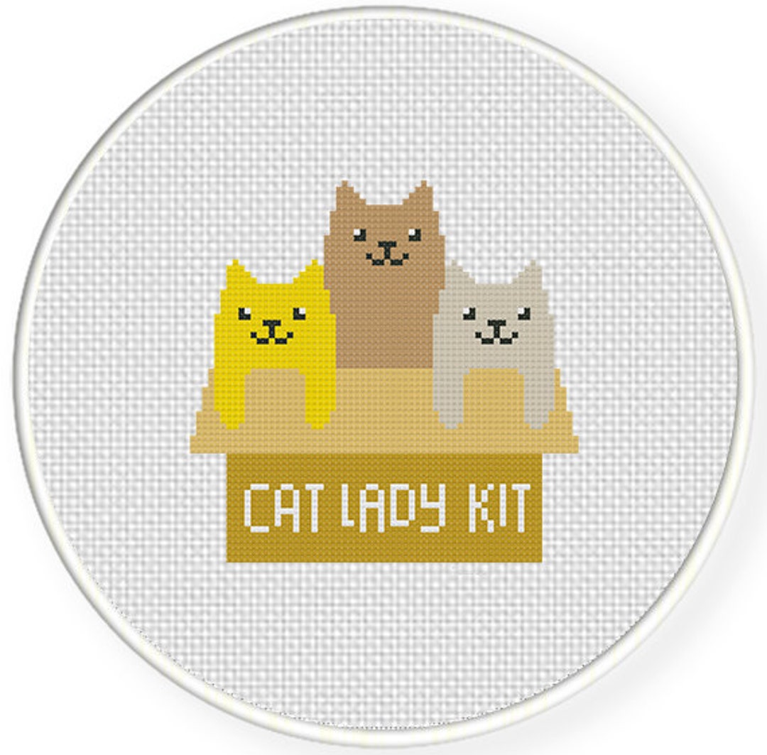 Cat Lady Kit Counted Cross Stitch Chart, Kitty Lover PDF Pattern, for ...