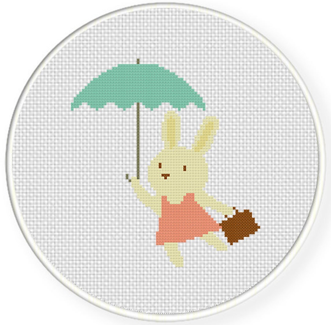 Bunny Poppins Counted Cross Stitch Charts, Umbrella Rabbit PDF Pattern ...