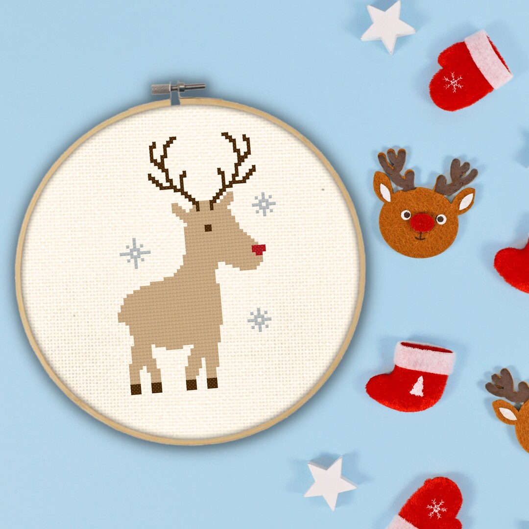 Red Nosed Reindeer PDF Cross Stitch Pattern Needlecraft - Instant ...