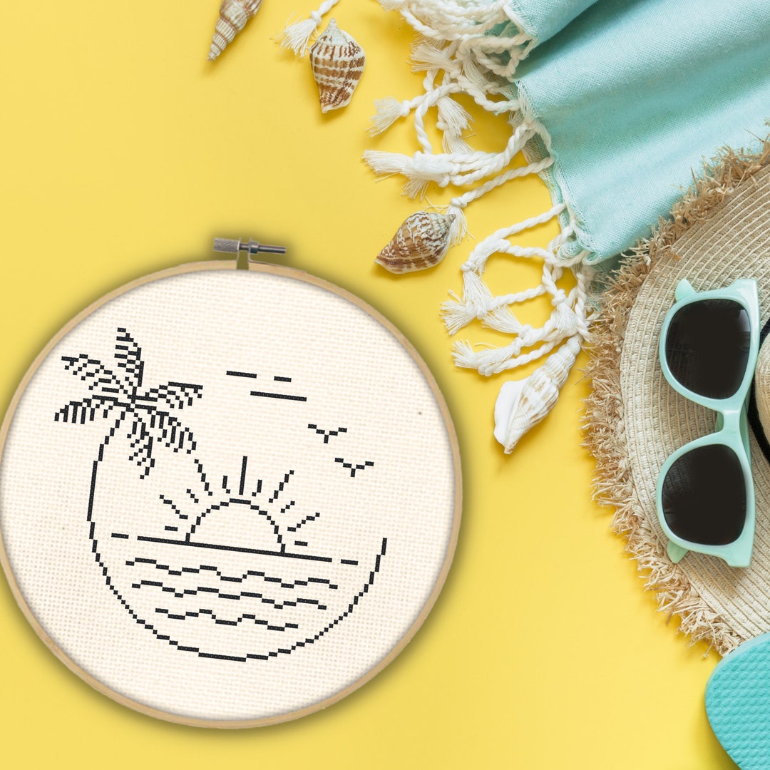 Summer Scene Outline PDF Cross Stitch Pattern Needlecraft - Instant ...