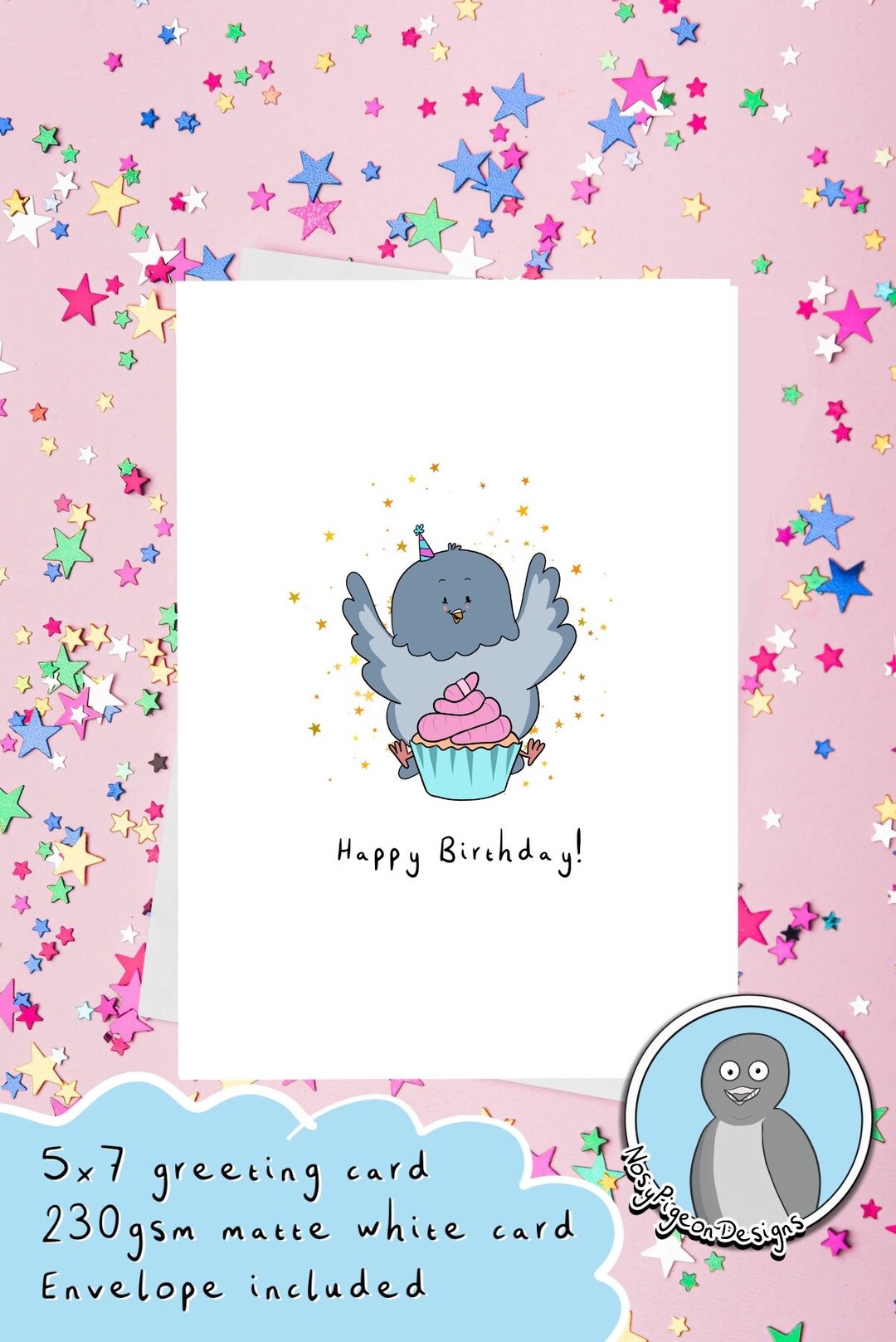 Cute Pigeon Birthday Card, Happy Birthday Pigeon Card, Cartoon, Animals ...