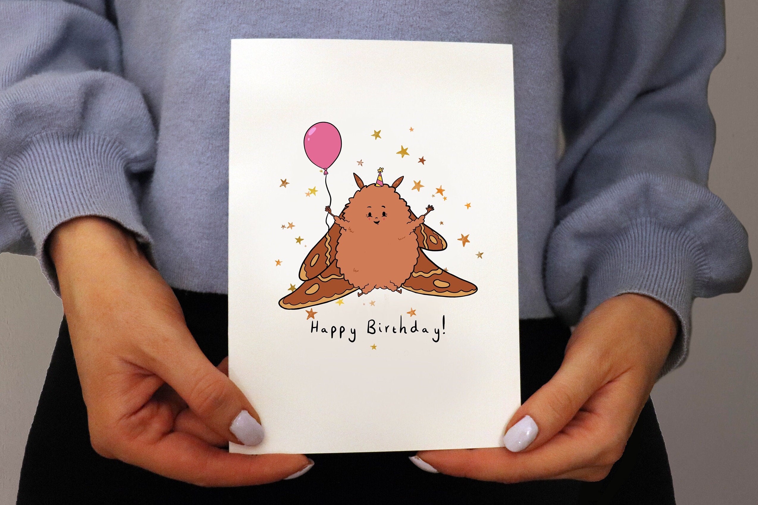 Cute Moth Birthday Card, Happy Birthday Moth Card, Cartoon, Insects ...