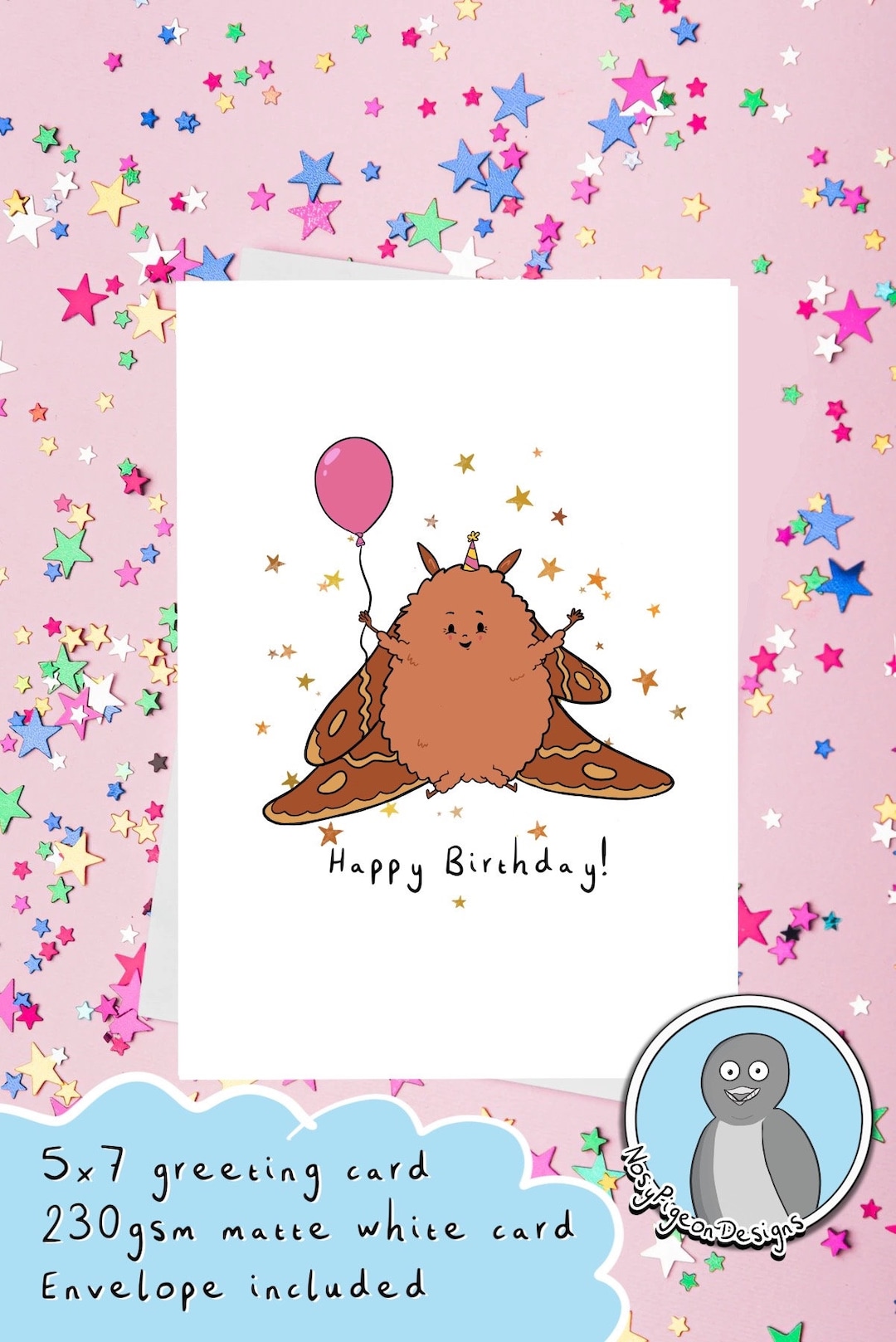 Cute Moth Birthday Card, Happy Birthday Moth Card, Cartoon, Insects ...