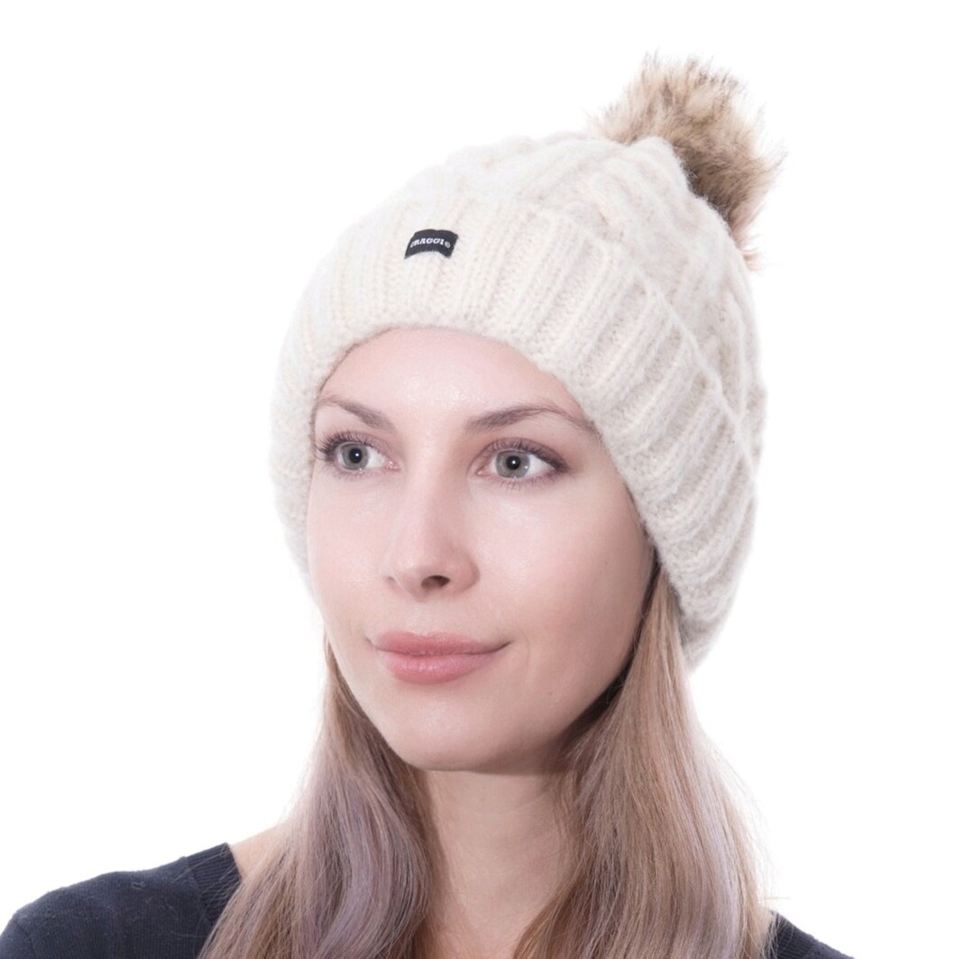 Bobble Hat Cream Cable Beanie Detachable Bobble Pom Hat - Etsy UK