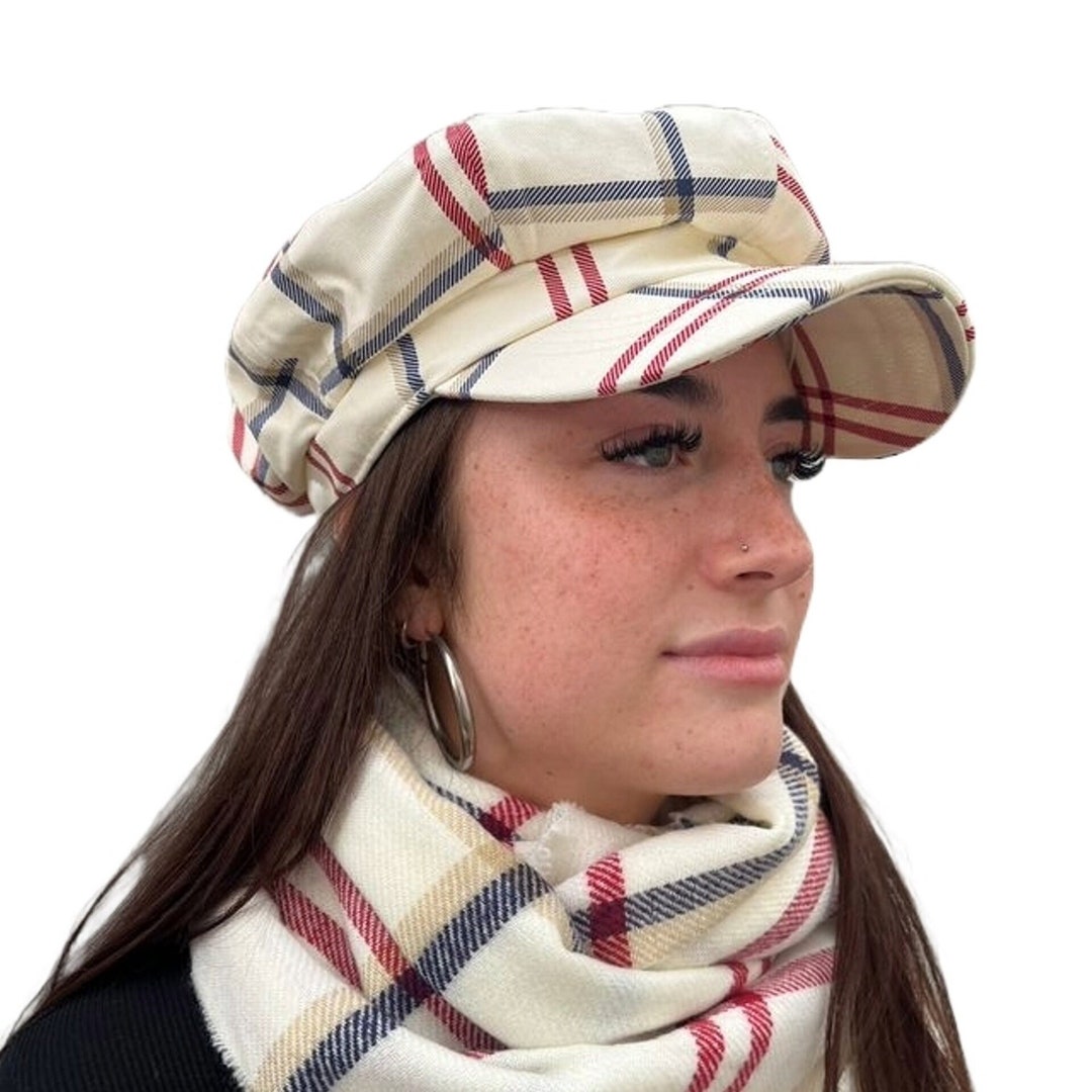 Baker Boy Hat Newsboy Cap Red Cream Check Boho Hat - Etsy UK