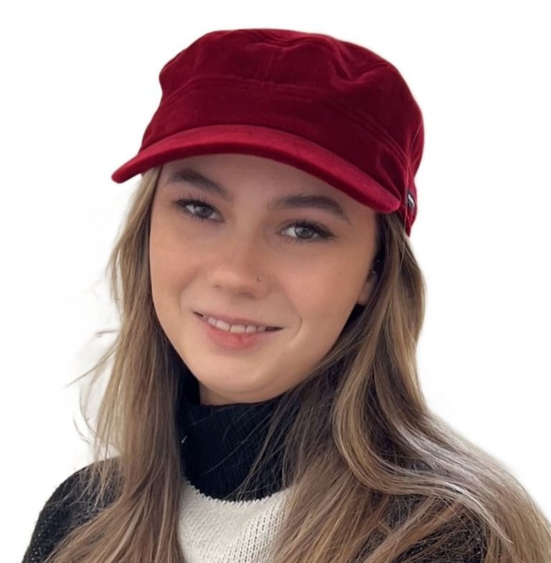 Velvet Newsboy Cap Red Velvet Military Hat - Etsy