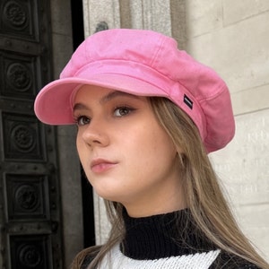 Pink Denim Baker Boy Hat: Pink Cotton Newsboy Cap by CRAGGI - Etsy