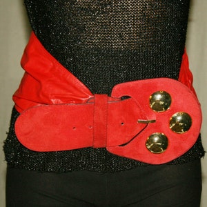 RARE! Red LEATHER Belt/ Gold Studs /women's Accessories /large Buckle ...