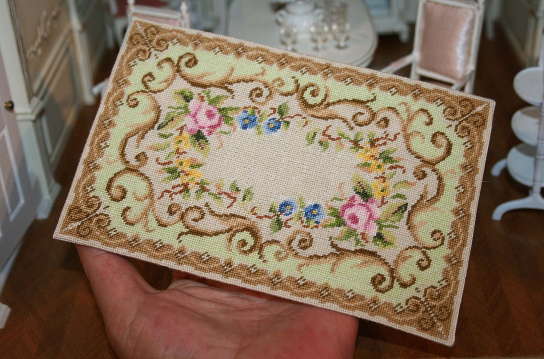 Beautiful Petit Point Rug - DOLLHOUSE MINIATURES -artisan Handmade ...