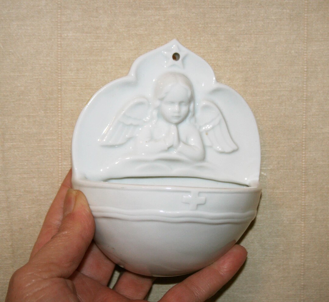 Holy Water Stoop, Angel With Closed Hands, White PORCELAIN / Made in ...