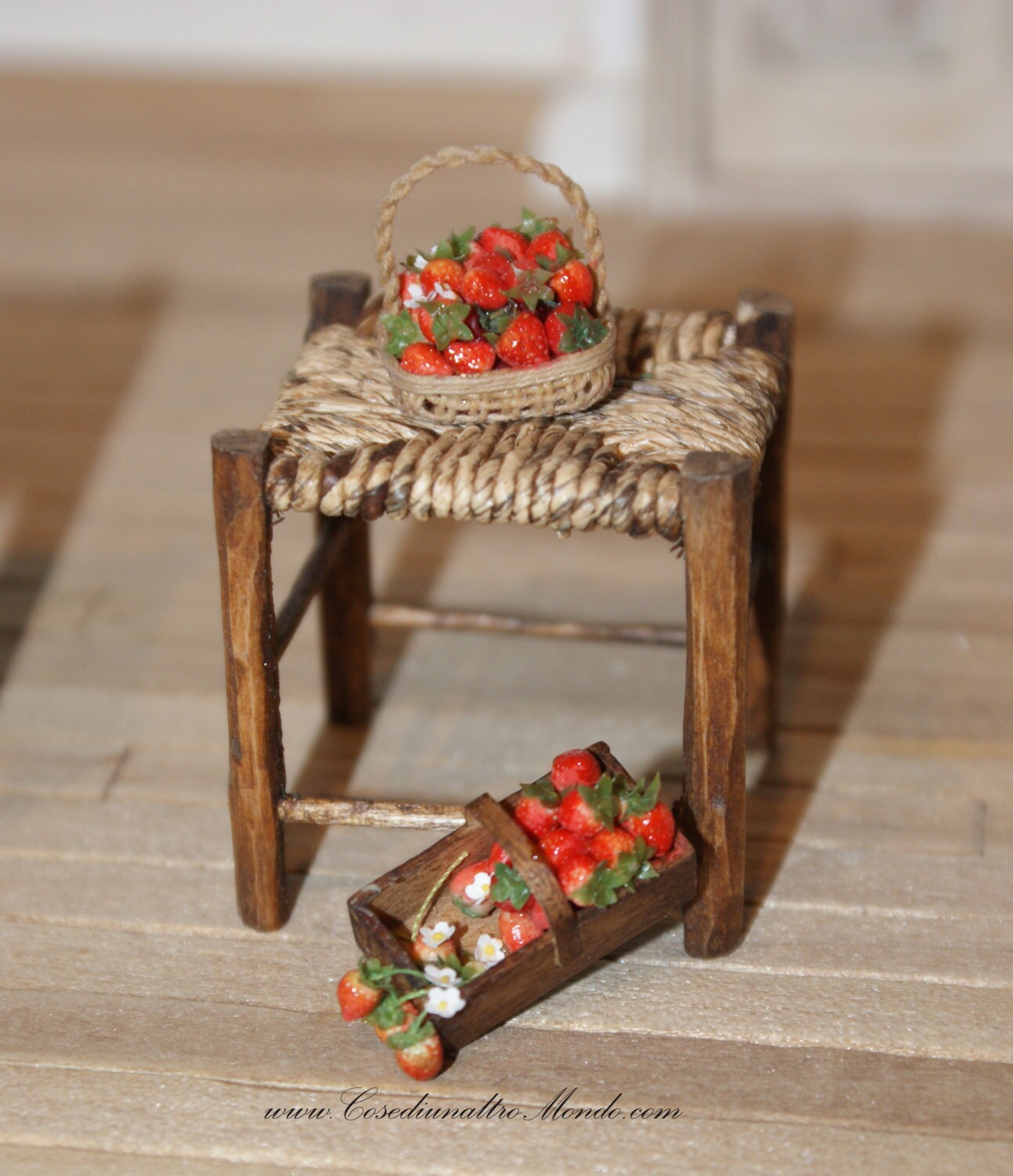 DOLLHOUSE MINIATURES "stool With Straw Seat"- Artisan Handmade ...