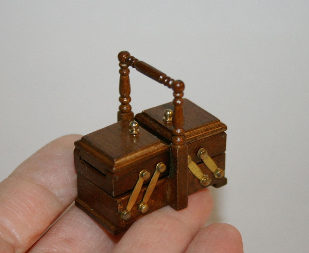 DOLLHOUSE MINIATURES " Wooden Sewing Box " - Artisan Handmade Miniature ...