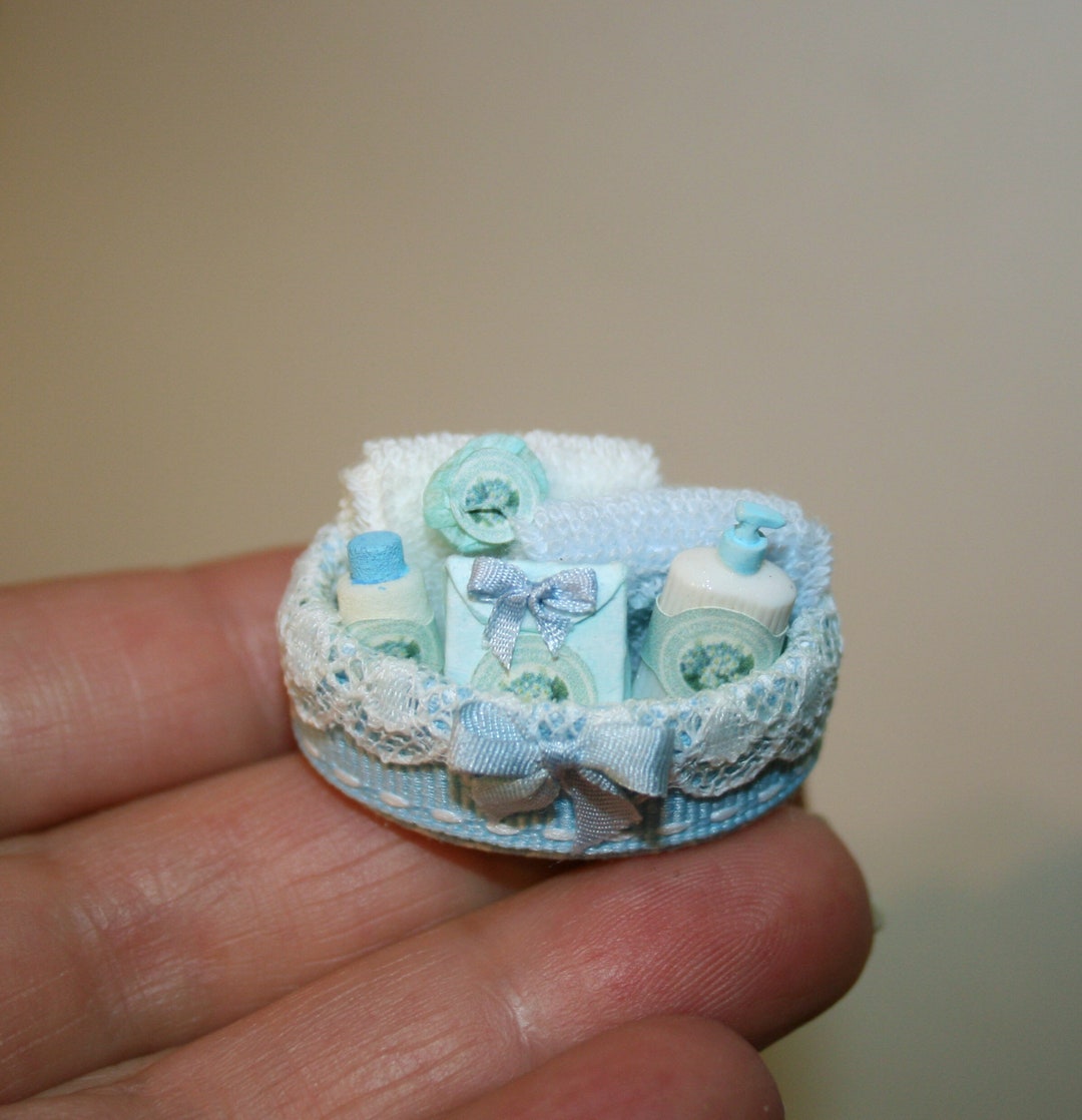 DOLLHOUSE MINIATURES " Bathroom Basket With Accessories " Artisan ...