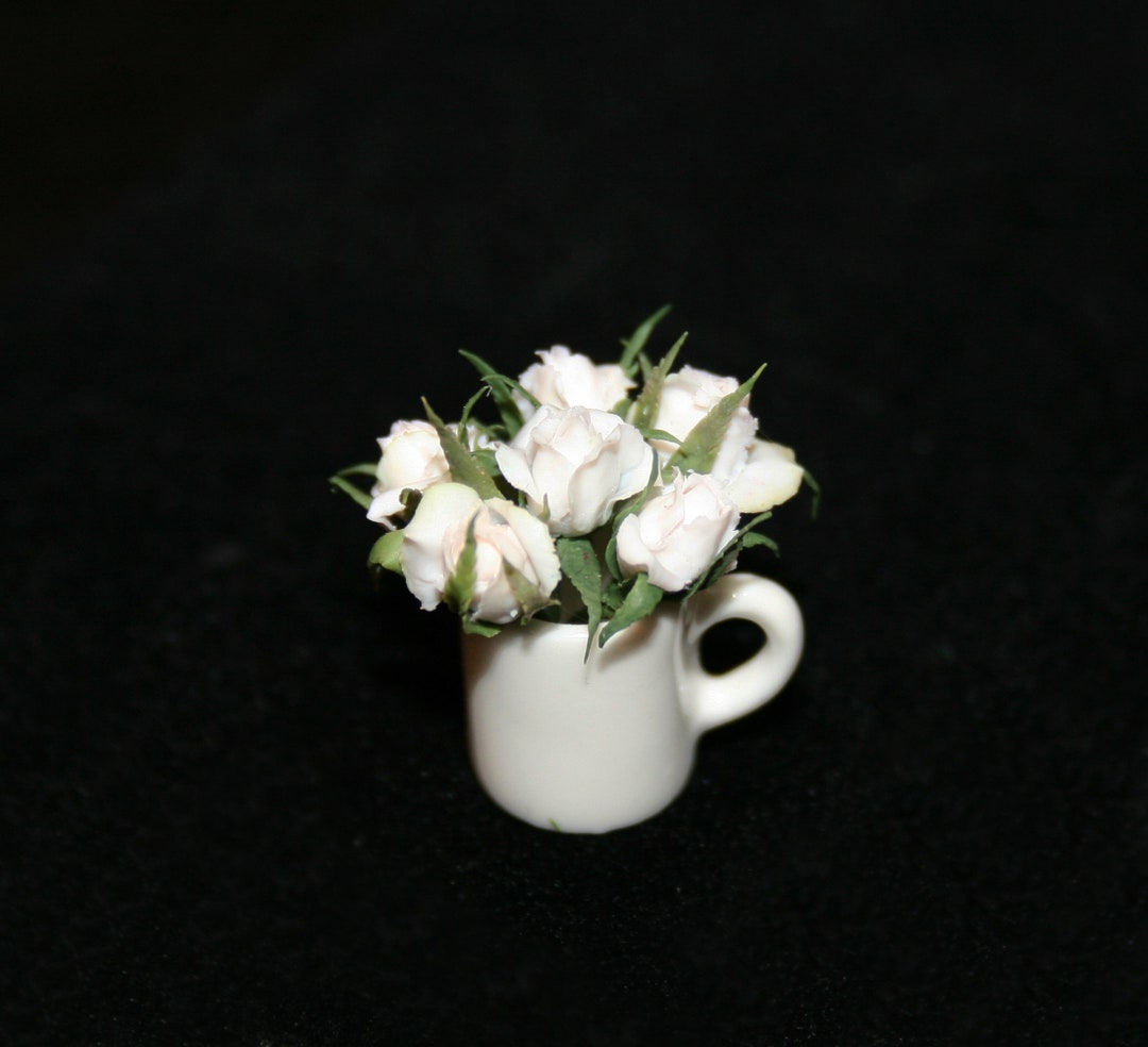 Ceramic Mugs, With Small White Rosebuds -DOLLHOUSE MINIATURES - Artisan ...