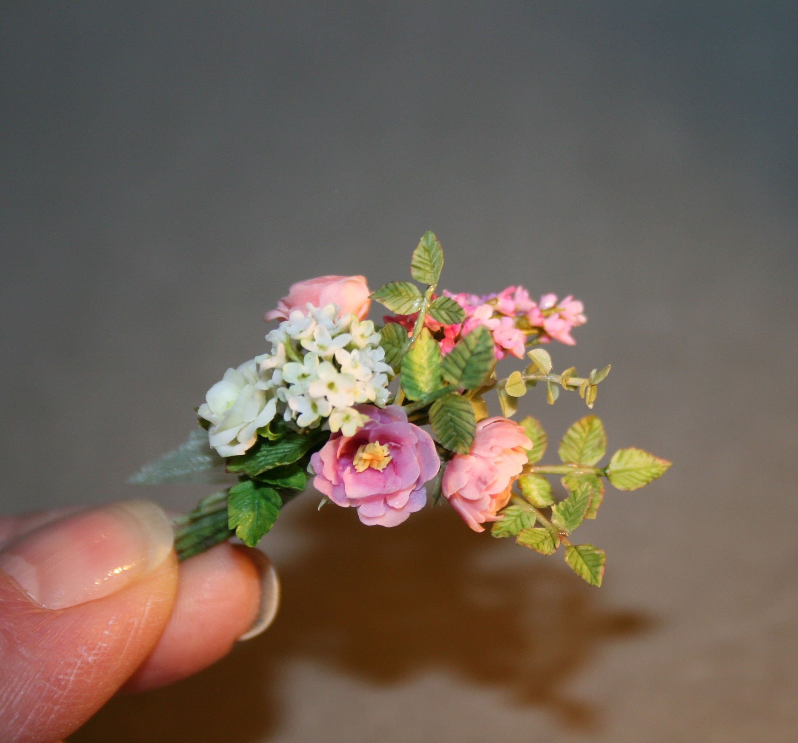 Mixed Flowers Bouquet -DOLLHOUSE MINIATURES- Artisan Handmade Miniature ...