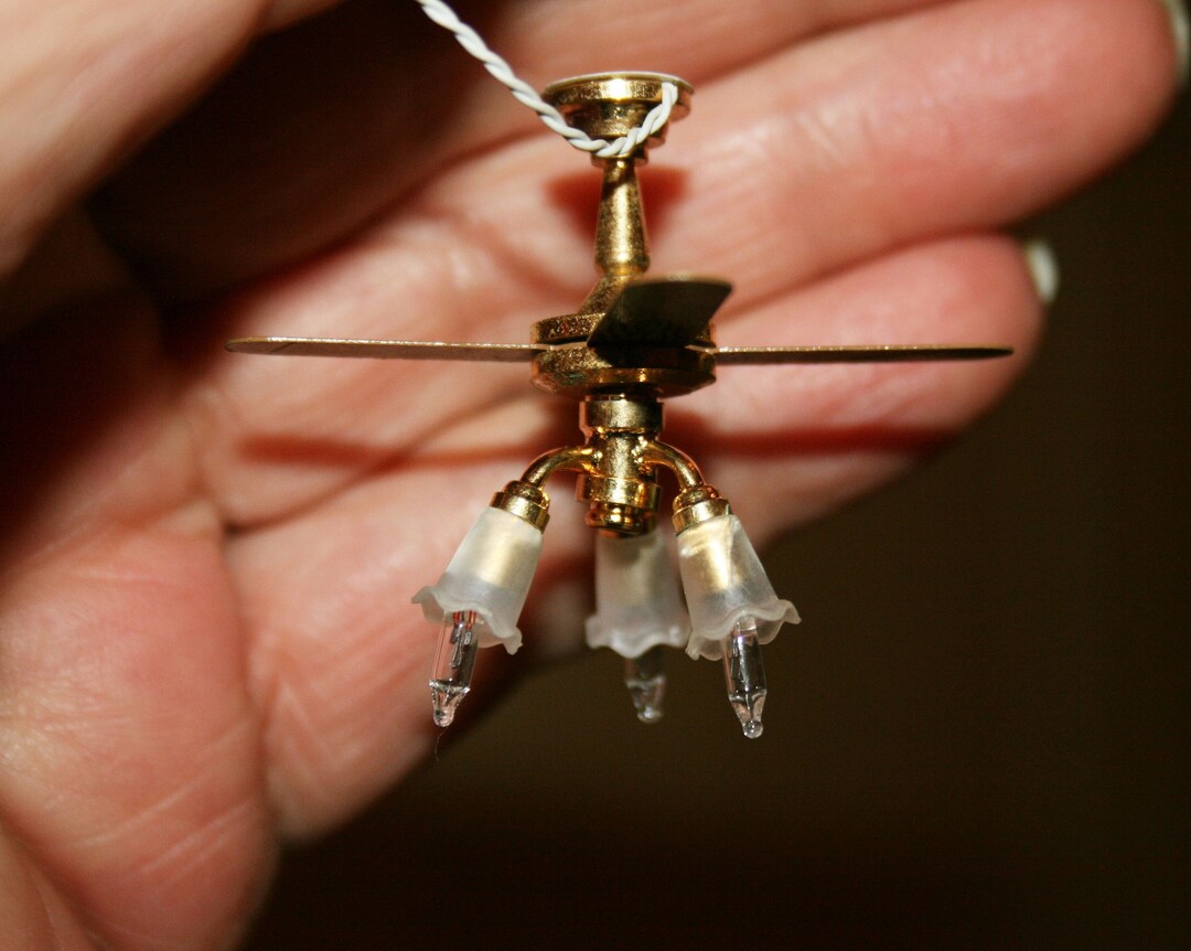 1:24 Scale Miniature 3-arm Down Tulip Ceiling Fan, 12 Volt- DOLLHOUSE ...