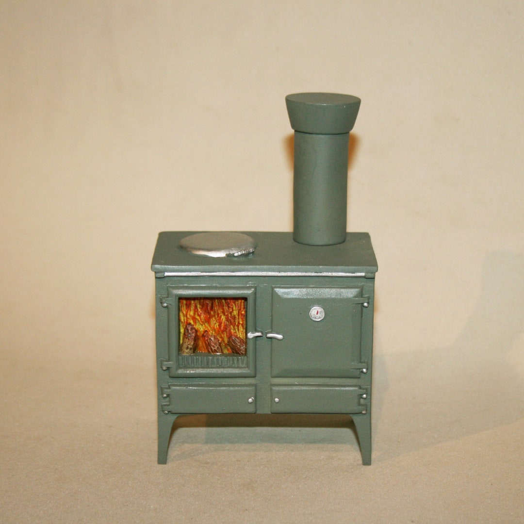 Dolls House Wood Burning Stove Oven Grey Miniature Kitchen Furniture ...