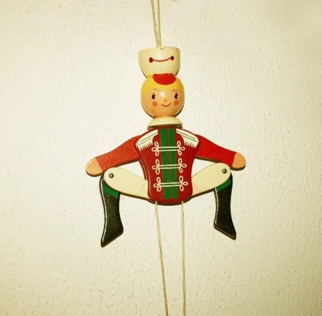 SEVI Wooden Handpainted Puppet /vintage Jumping Circus Tamer/ Folk Art /collectible Figurine ...