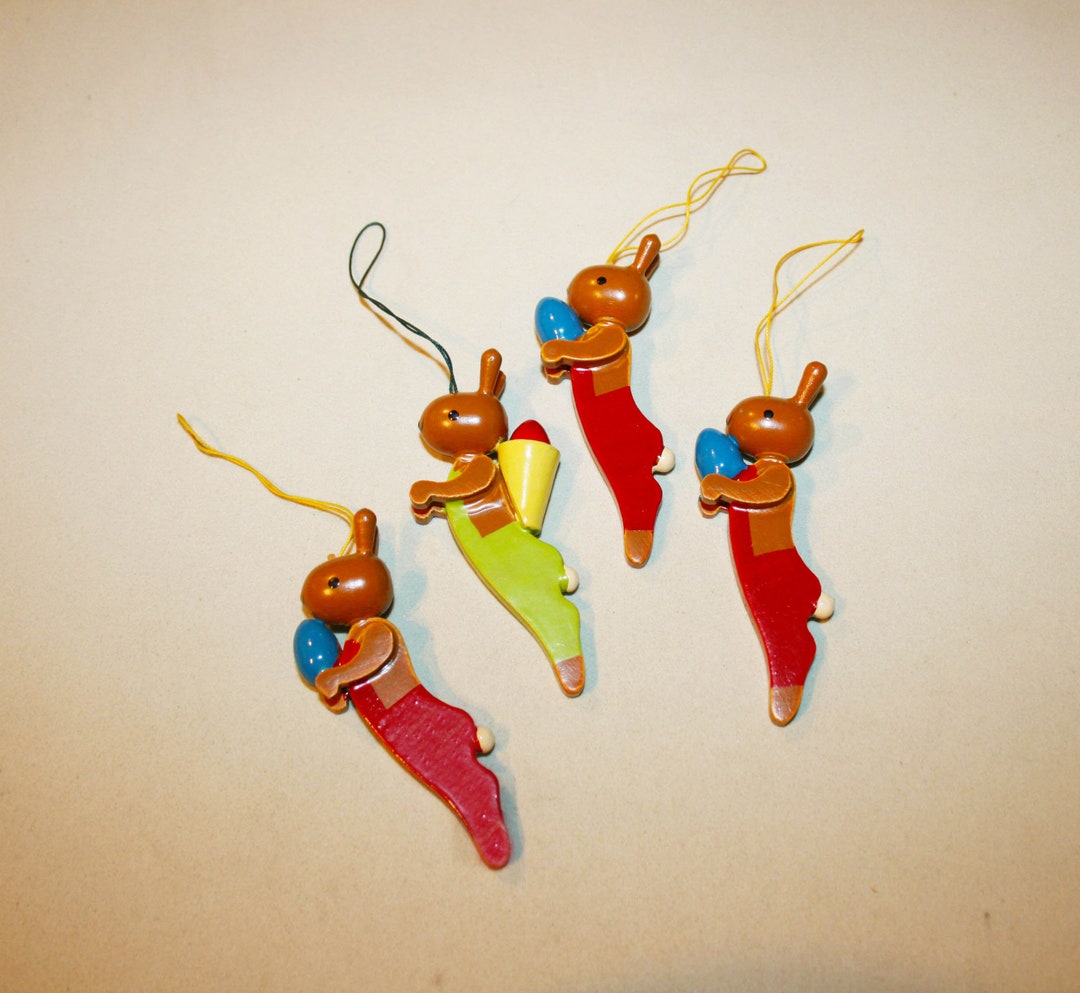 VINTAGE SEVI Wooden Bunnies to Hang, Handpainted SEVI Italy- Miniature Wooden Figurine/ Nursery ...