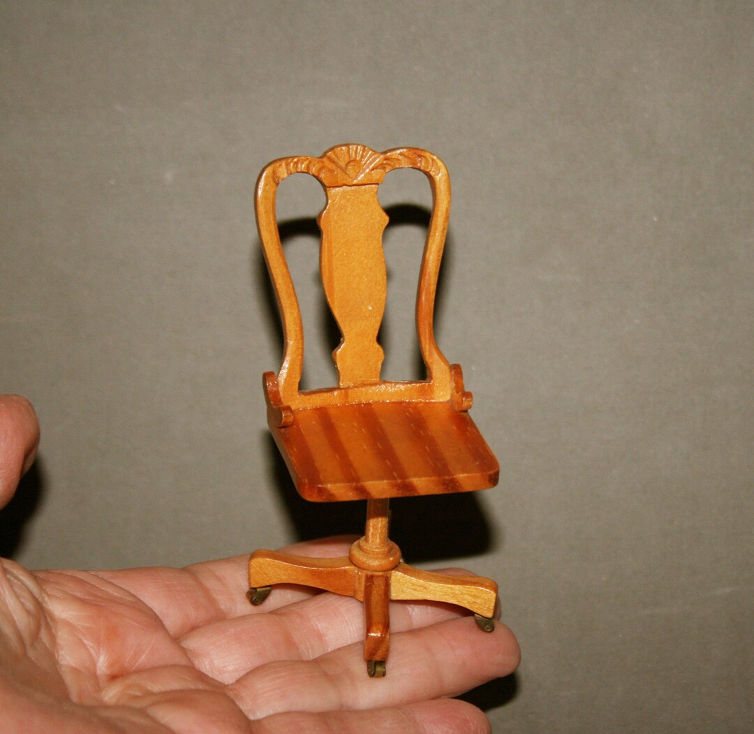 Swivel Chair With Wheels, Wooden Oak Color- DOLLHOUSE MINIATURES ...