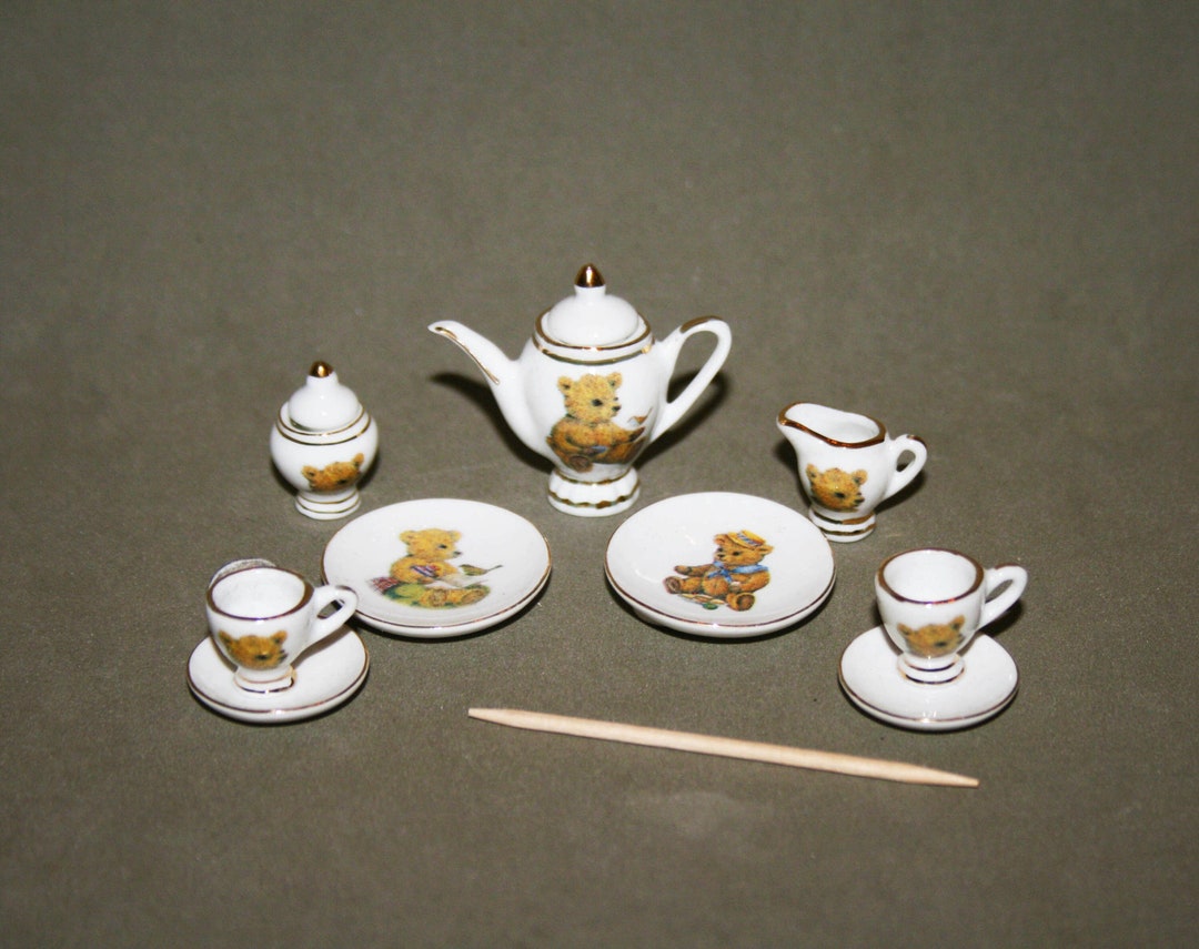 Dollhouse Tea Set Reutter Porcelain Royal Blue 1:10 Scale Teapot Cups ...