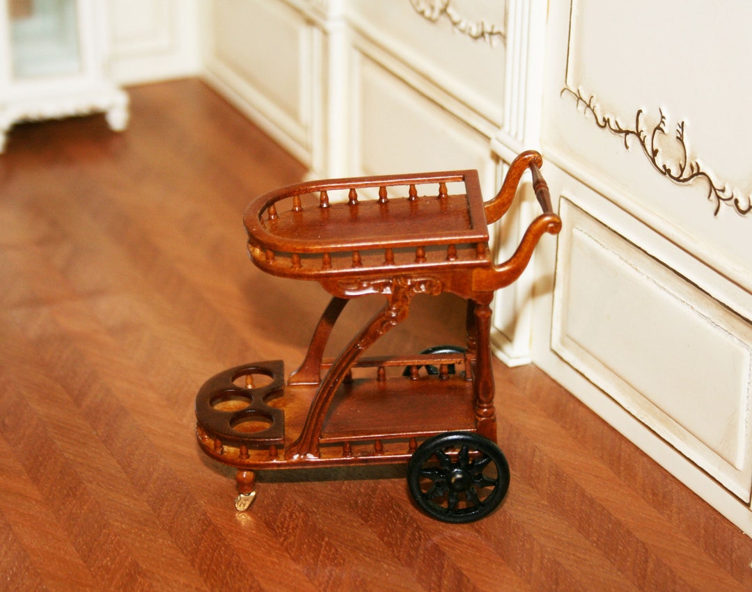Tea Cart, Wooden Walnut Color-dollhouse MINIATURE Furnitures - Artisan ...