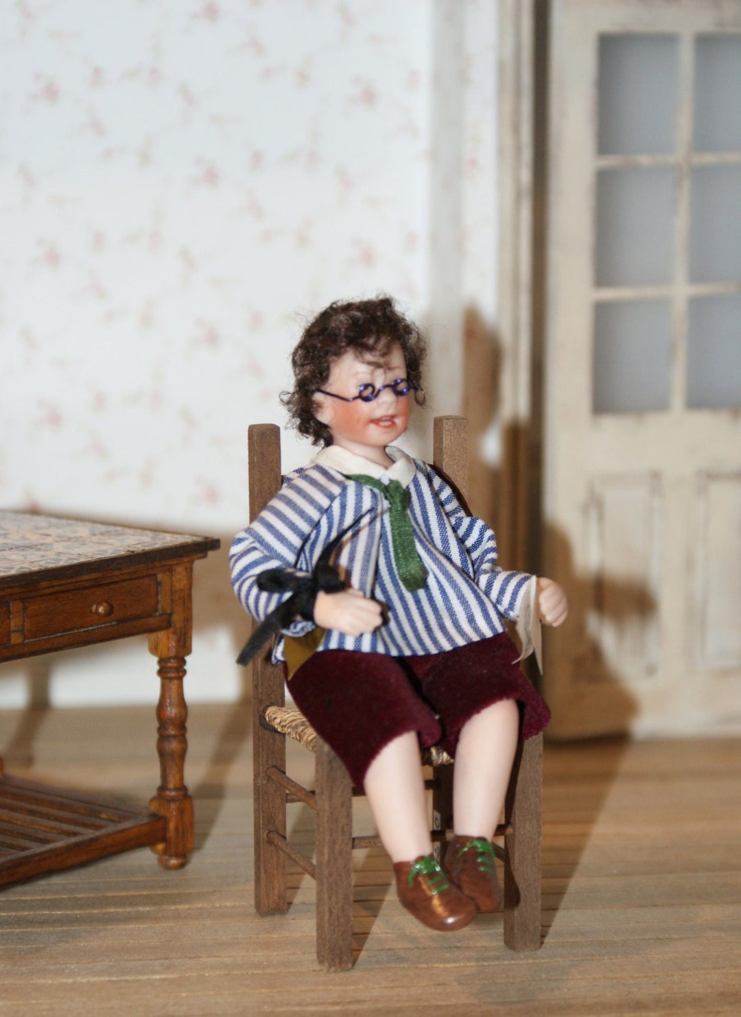 Dollhouse Miniature " Boy Doll, Ready for School " Artisan Handmade ...
